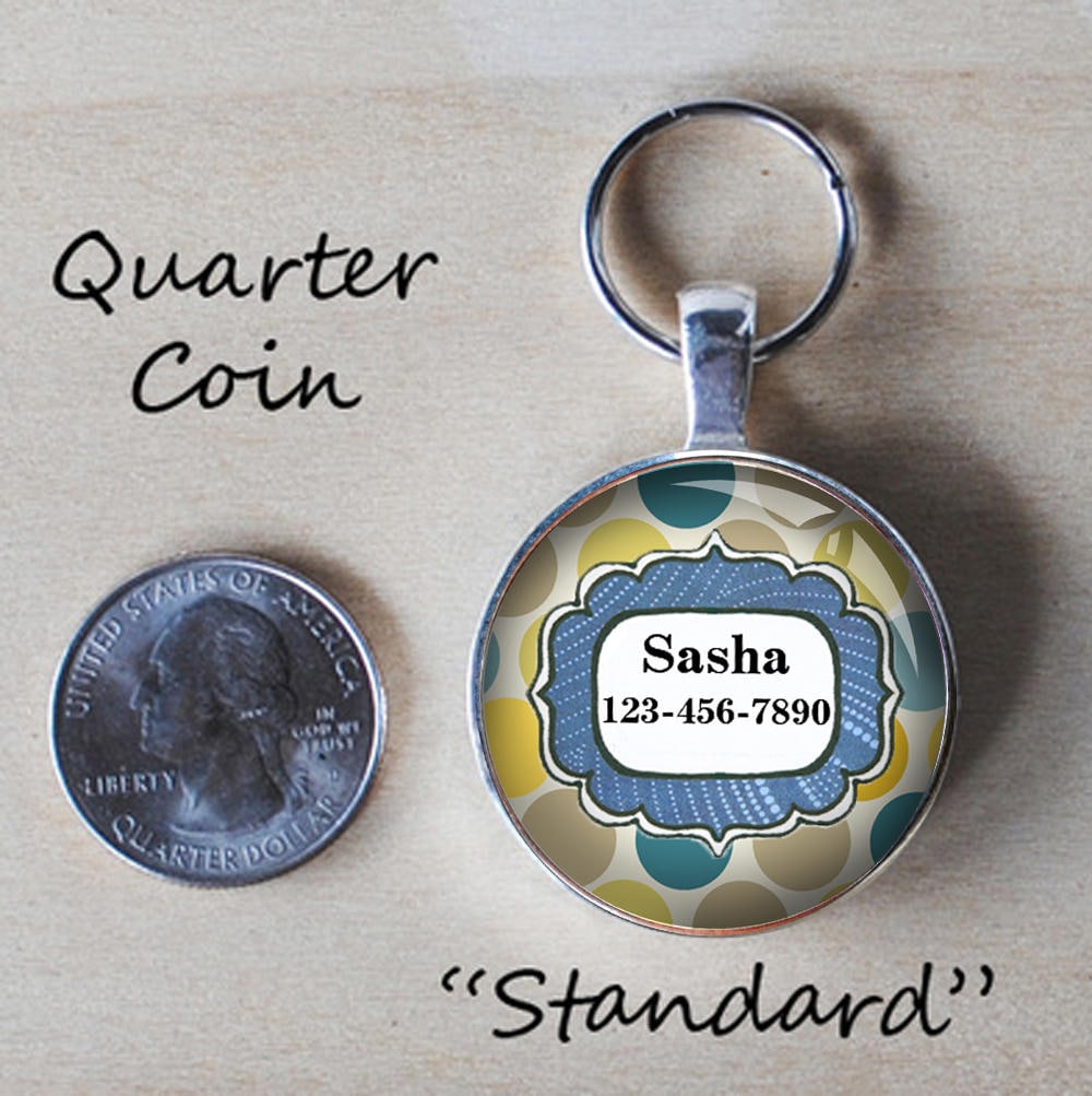 Pet Id Tag Blue and Yellow Polka Dotted Colorful Round Dog Tag 35mm ...