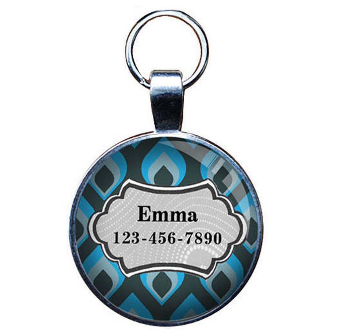 Pet Id Tag Blue Patterned Colorful Round Dog Tag 35mm Round - Etsy