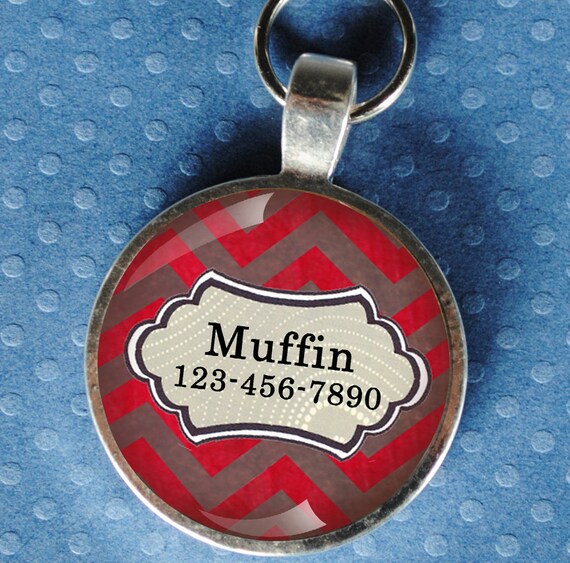 Pet Id Tag Red and Brown Zig Zag Colorful Round Dog Tag 35mm | Etsy