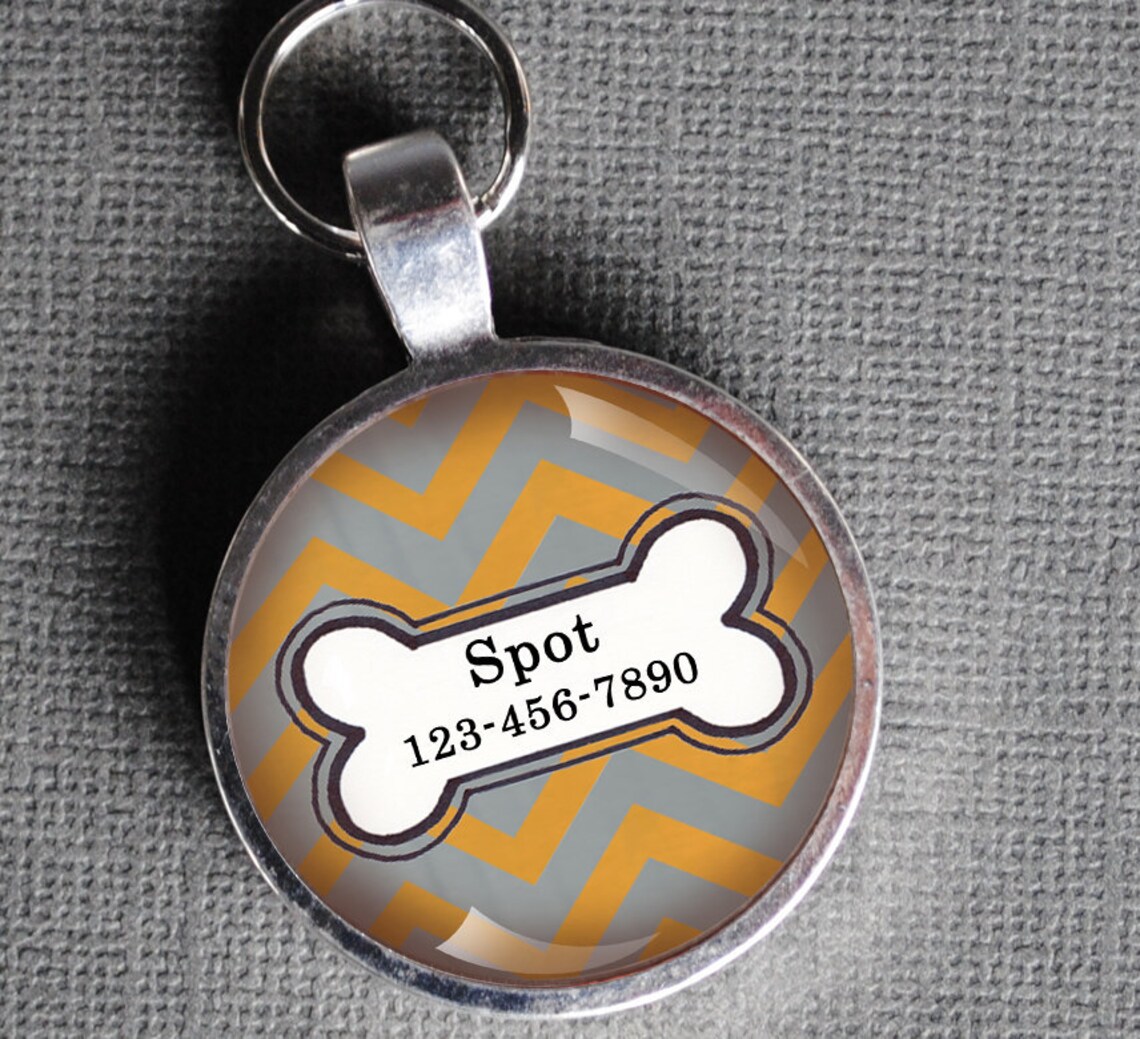 Pet Id Tag Yellow and Grey Zigzag Colorful Round Dog Tag 35mm - Etsy