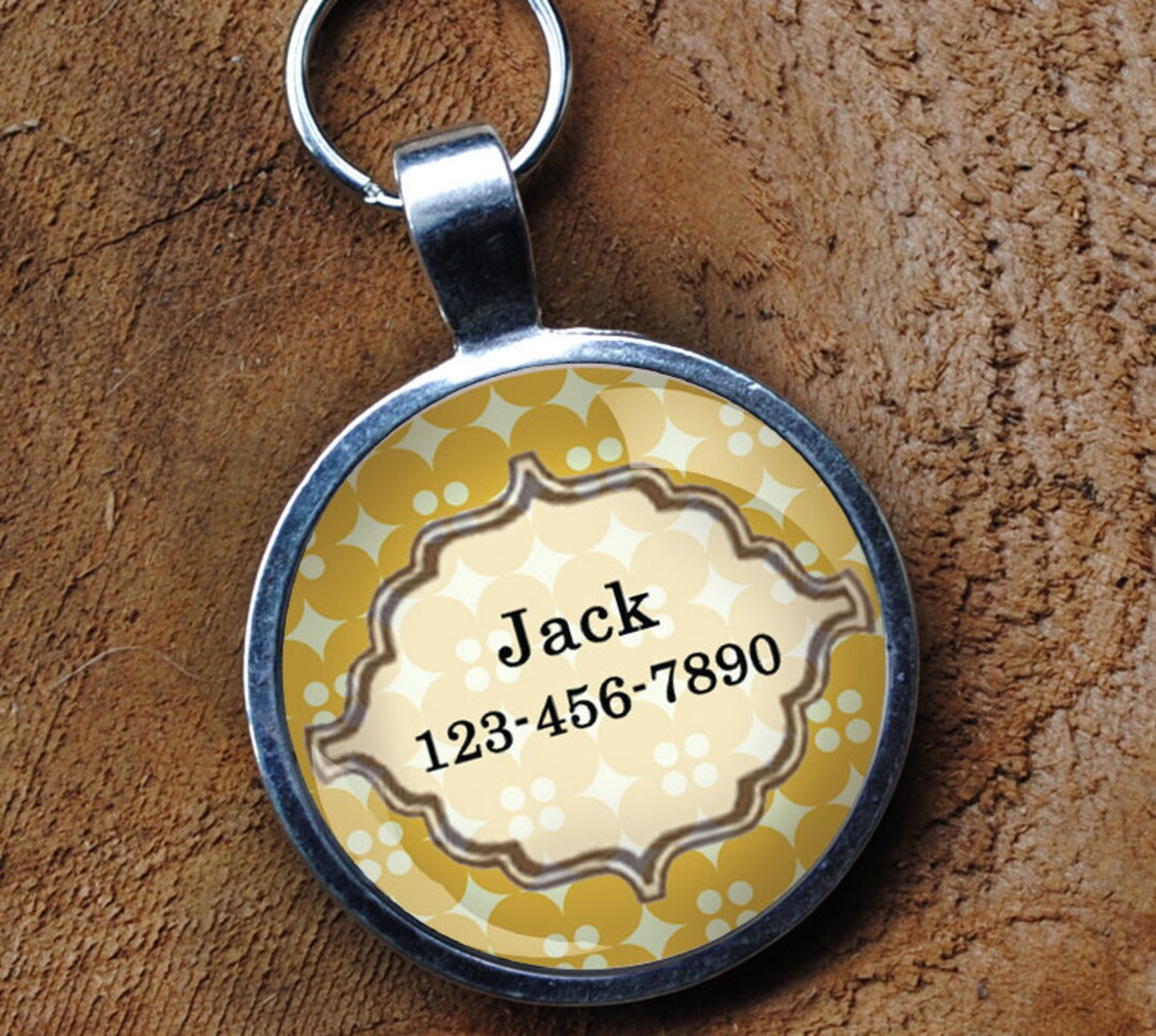 Yellow Patterned Pet Id Tag Colorful Round Dog Tag 35mm Round - by ...