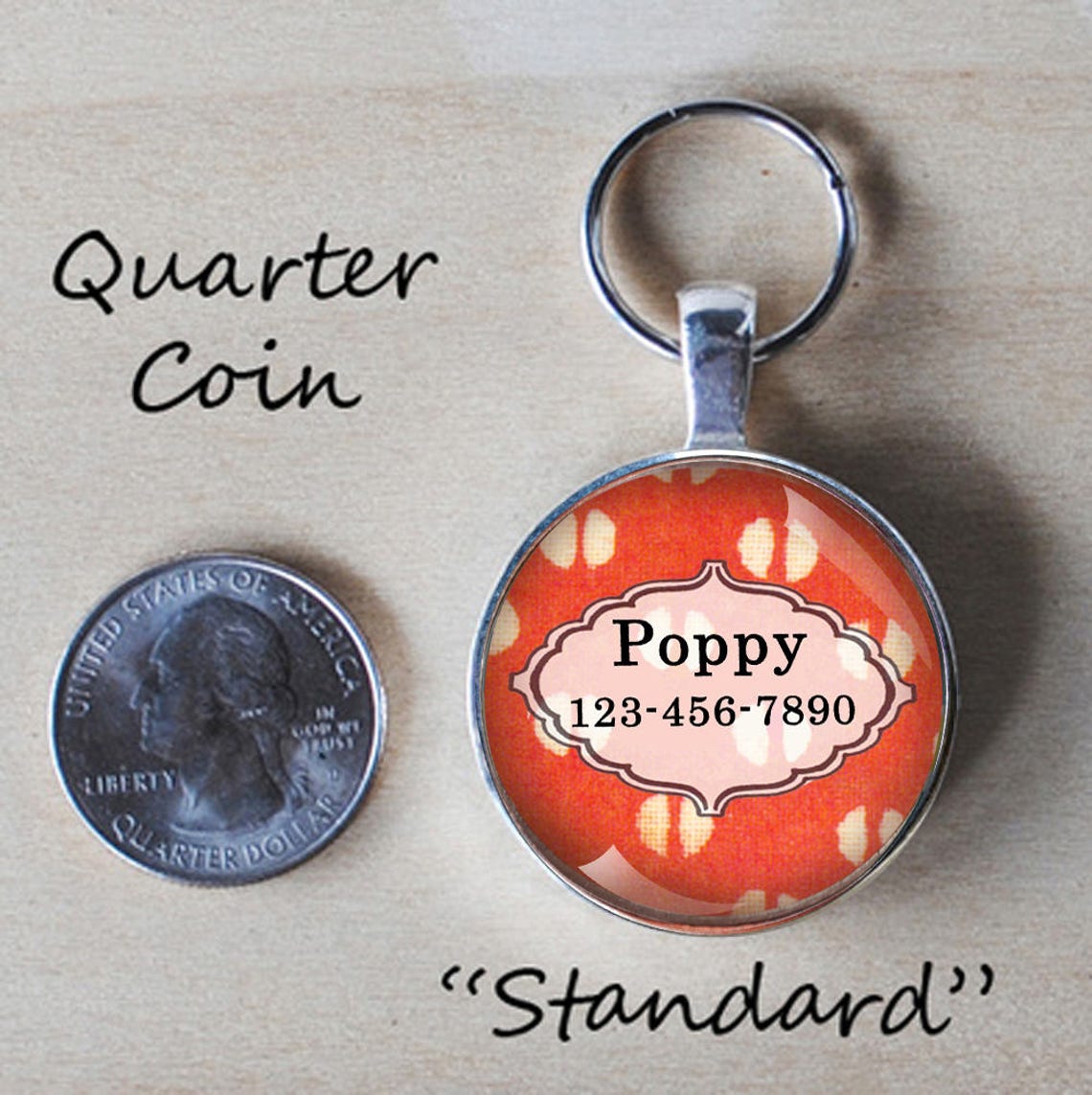 Pet Id Tag Bright Coral and White Patterned Colorful Round Dog Tag 35mm ...