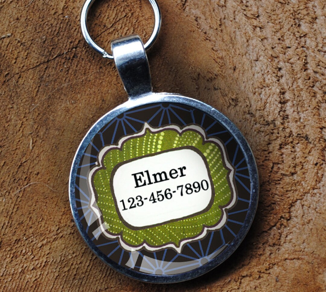 Green and Blue Patterned Pet Id Tag Colorful Round Dog Tag 35mm Round ...