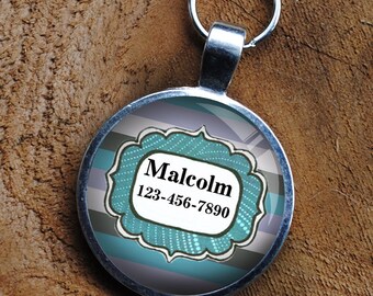 Pet Id Tag Blue and Yellow Polka Dotted Colorful Round Dog Tag | Etsy