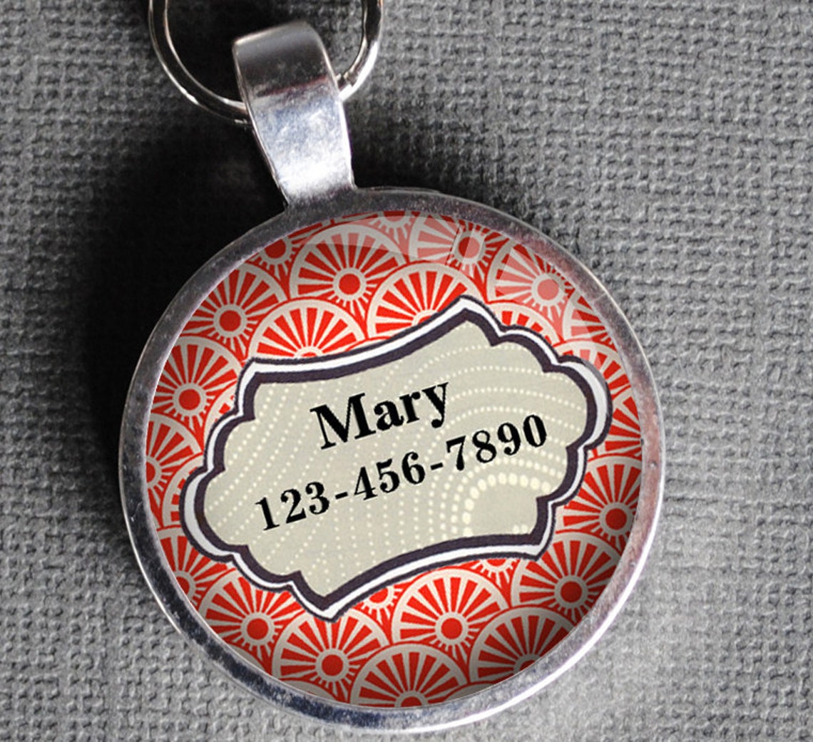 Pet Id Tag Light Coral Red Patterned Colorful Round Dog Tag 35mm Round ...