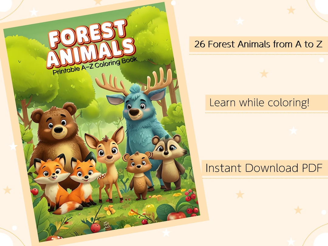 Forest Animals ABC Coloring Book | Kids Learning Activity (instant ...