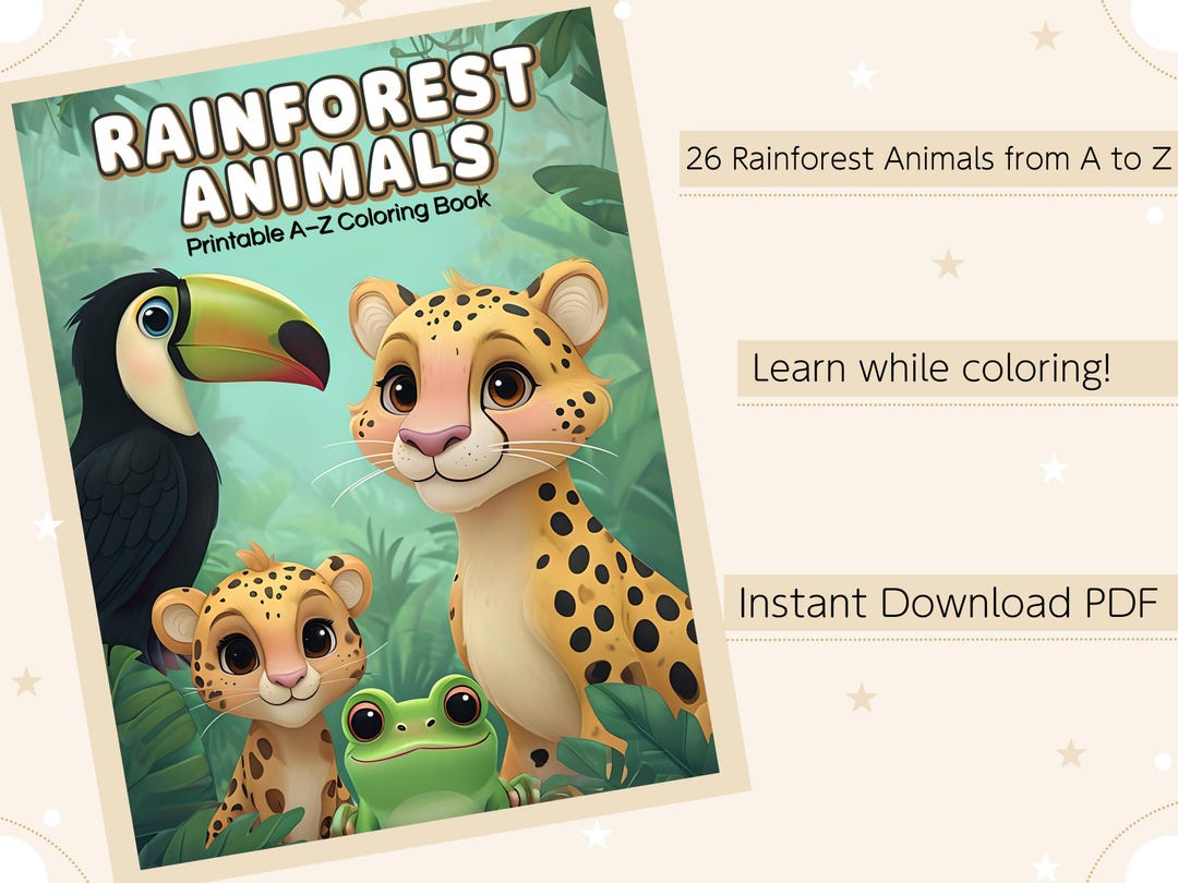 Rainforest Animals From A to Z Printable Coloring Book | ABC Coloring ...