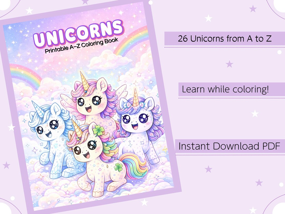 Unicorn Alphabet Coloring Book | A-Z Printable Pages (PDF Download) - Etsy