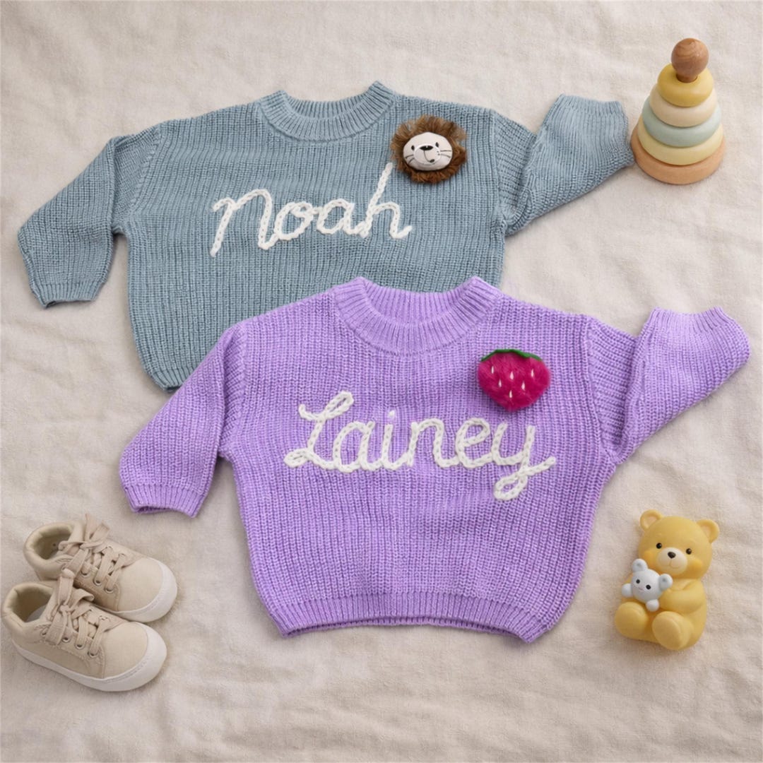 Personalized Hand Embroidery Sweaters, Custom Toddler Sweaters, Baby ...