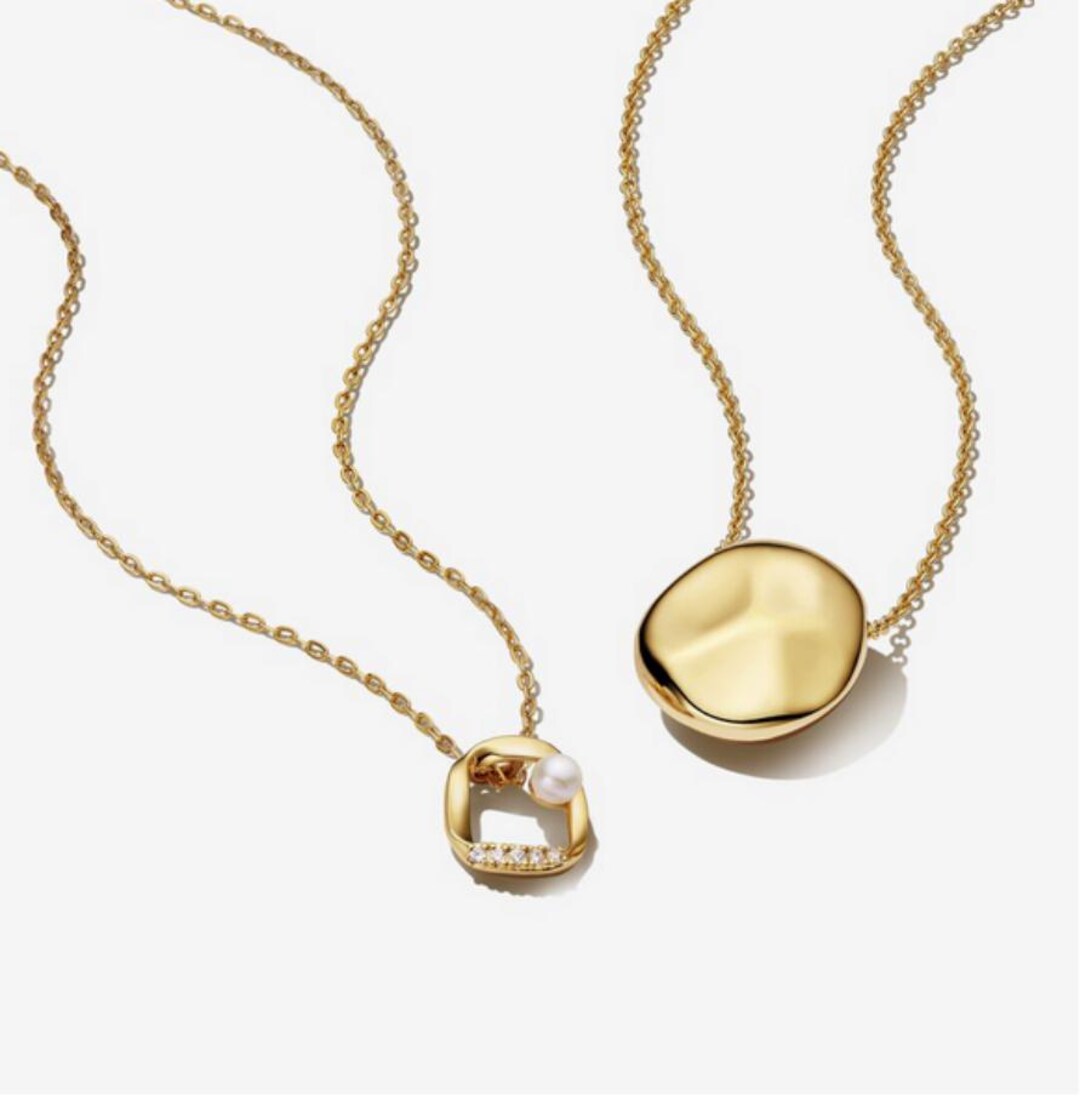 Pandora Organic Shape Round Pendant Gold Necklace Set 45cm - Etsy