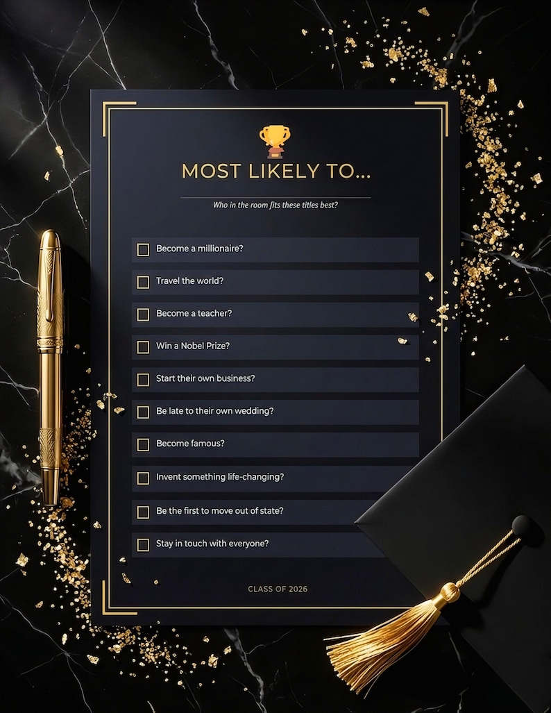 Black Gold Graduation Party Games Bundle | Class of 2026 Activities ...
