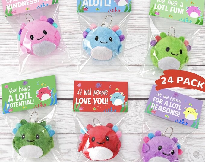 Axolotl Valentine Cards With Mochi Squishy Toys, Set of 24, Cute Non ...