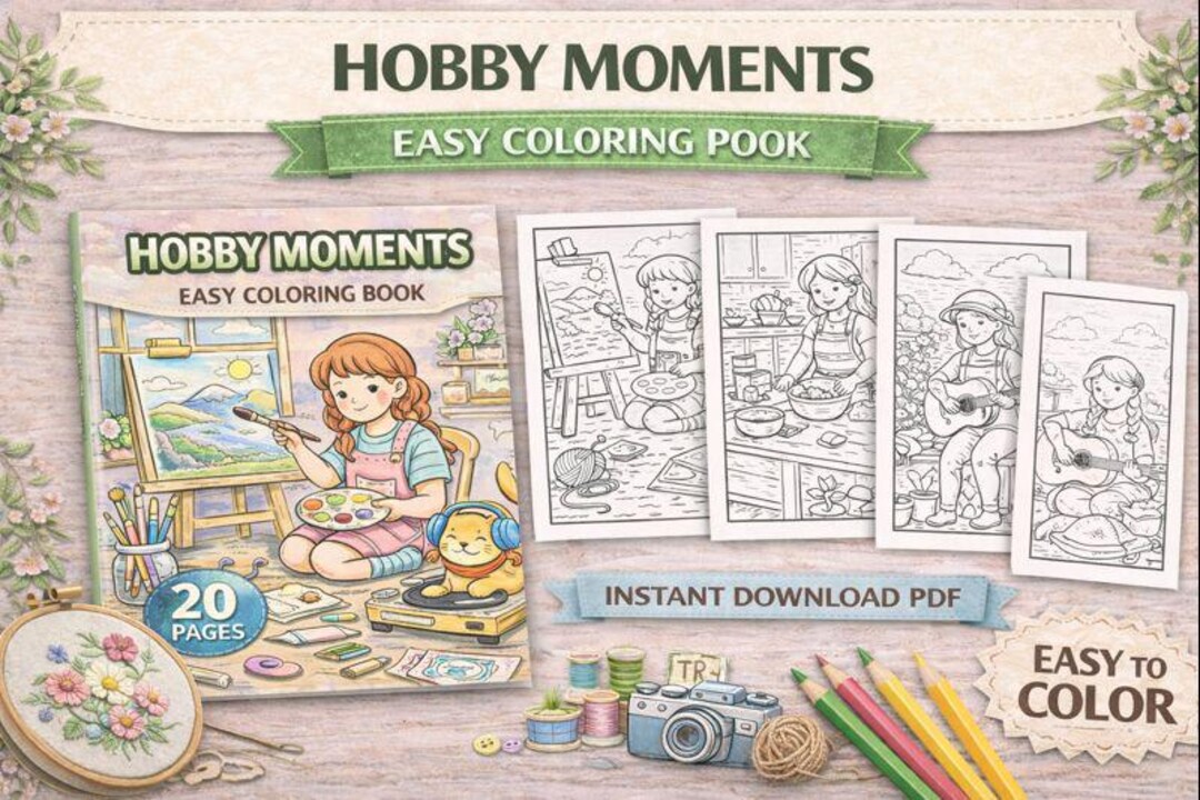 Hobby Moments – Easy Coloring Book | Relaxing Hobby Coloring Pages for ...