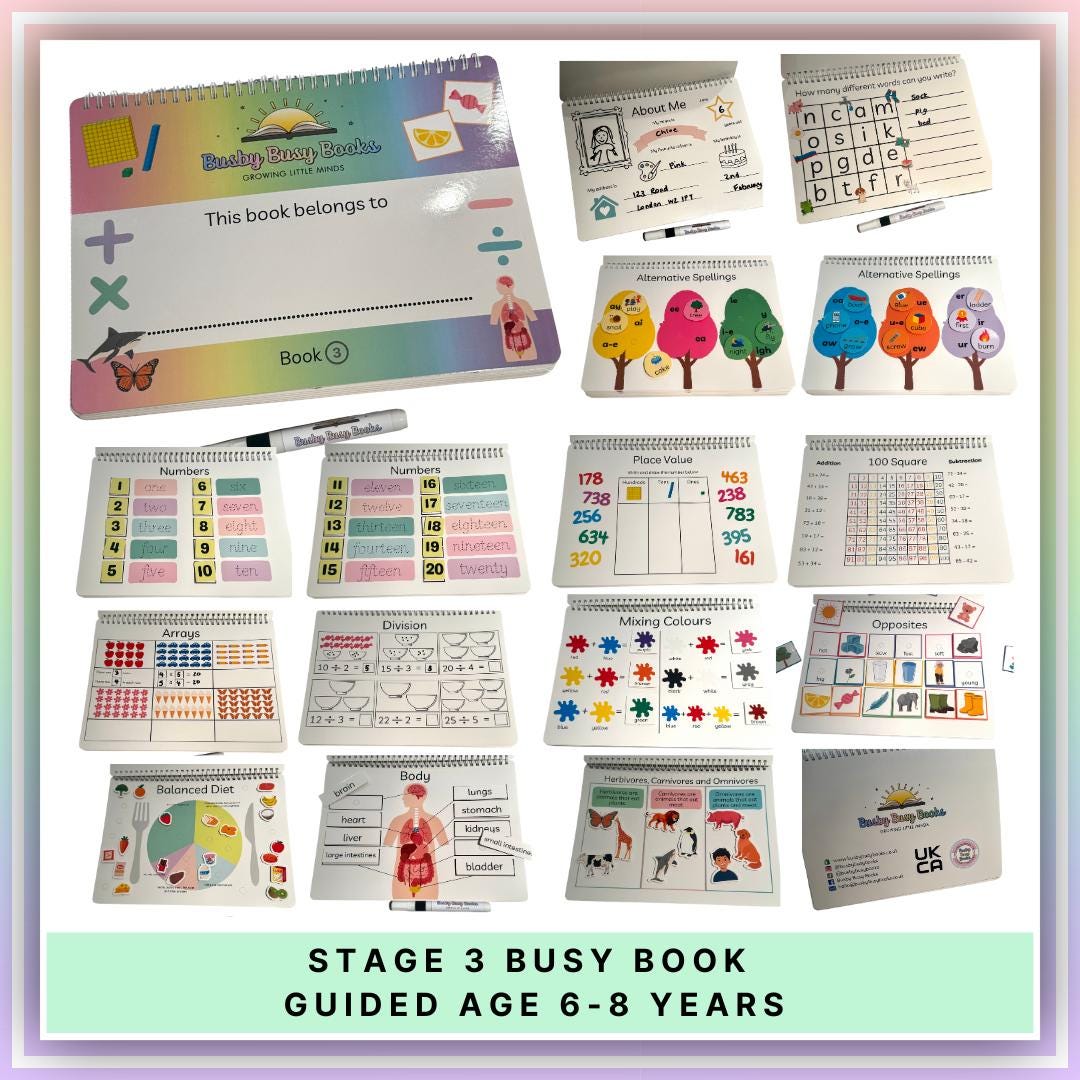 KS1 KS2 Activity Busy Book – Ages 6-8, Homeschool Learning Velcro - Etsy