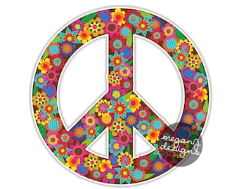 Peace Sticker Floral Peace Sign Hippy Car Decal Waterproof Bumper ...