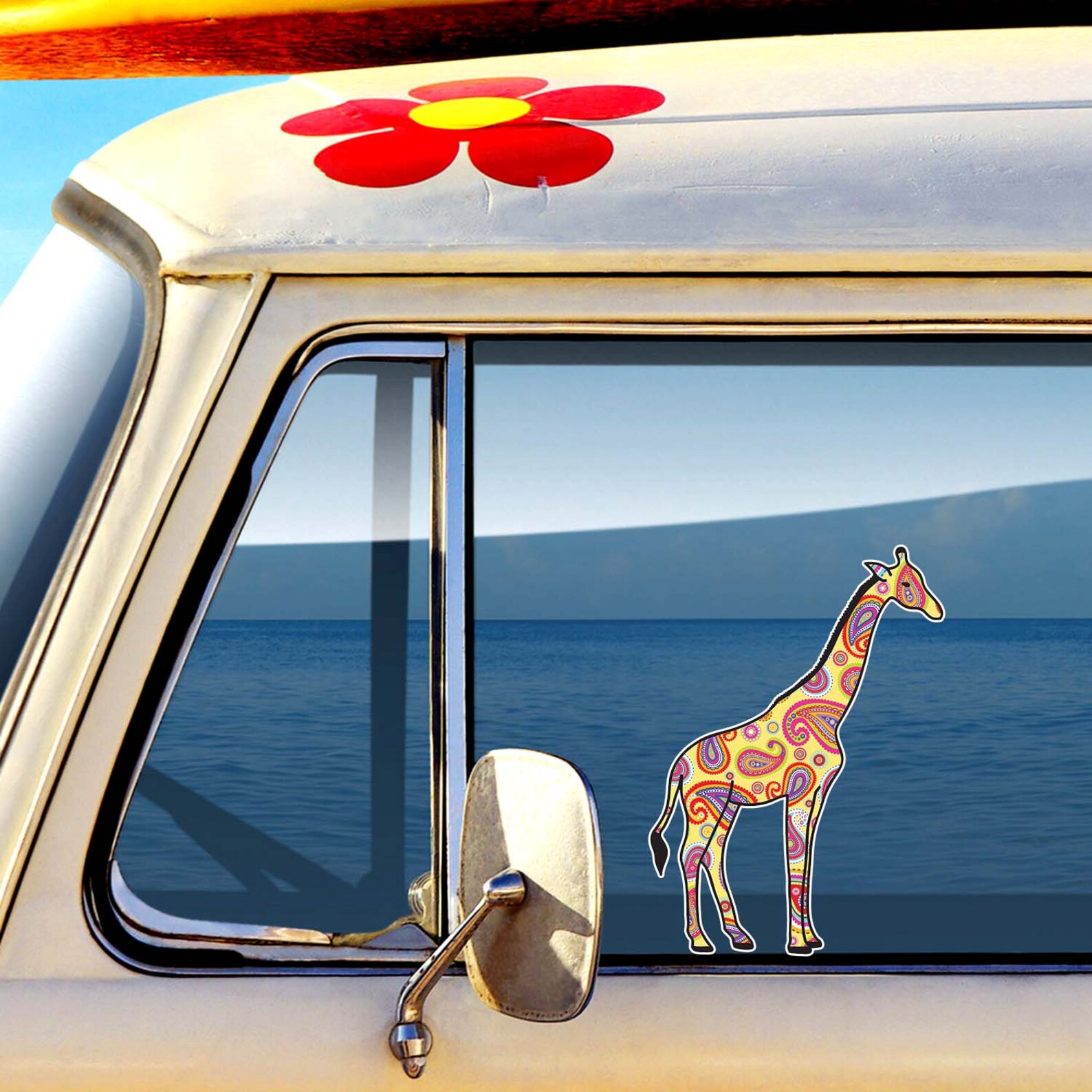 Yellow Giraffe Car Decal Colorful Design Paisley Bumper - Etsy