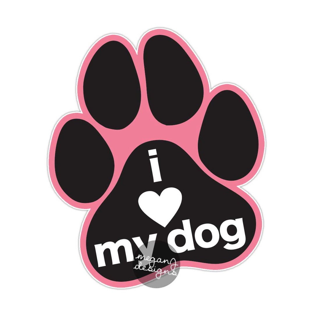 Pink I Heart My Dog Sticker Dog Paw Print Bumper Sticker Pet Car Decal ...