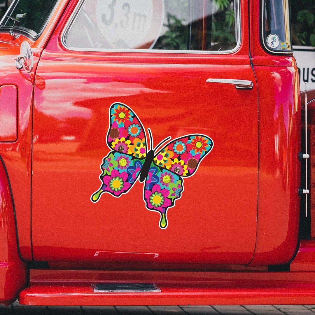 Large 12 Inch Floral Butterfly Sticker - Colorful Car Decal Vinyl ...