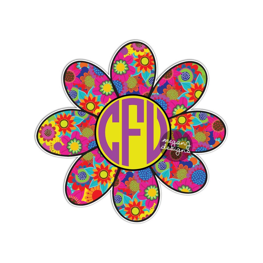 Custom Flower Monogram Sticker - Colorful Floral Car Decal Vinyl Bumper ...