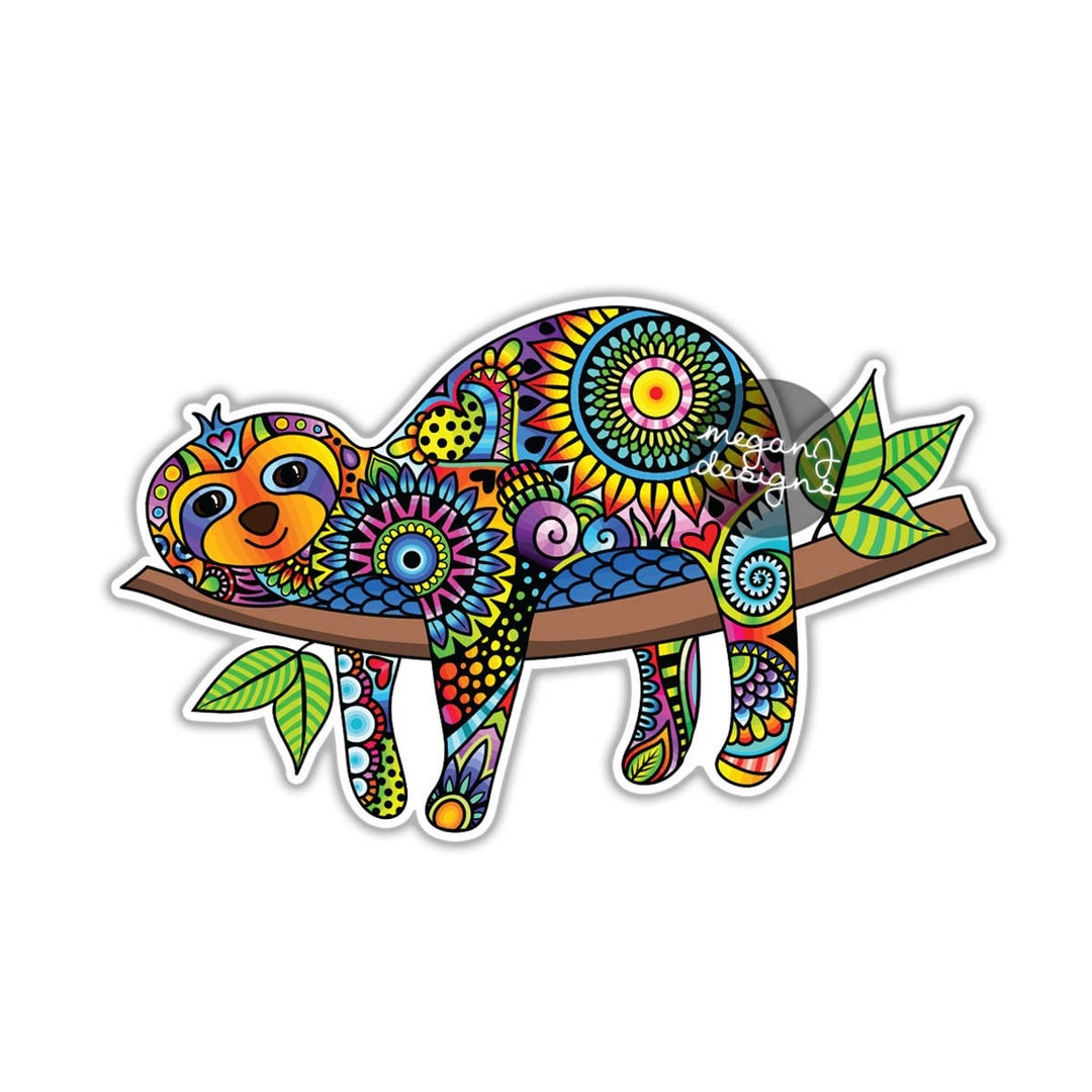 Sloth Sticker - Colorful Car Decal Laptop Decal Bumper Sticker Flowers ...