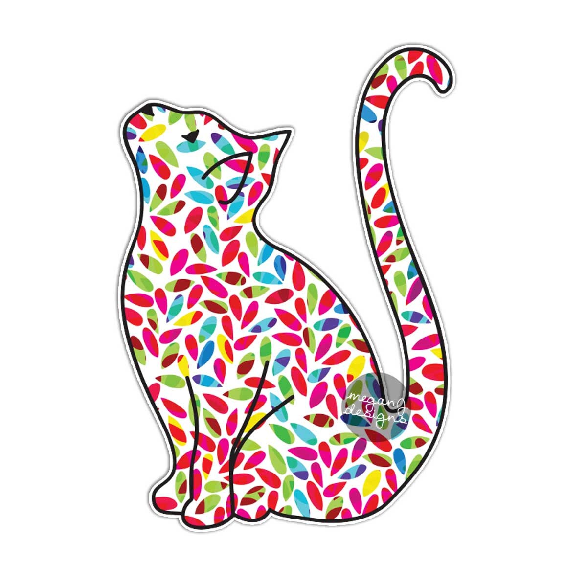 Cat Sticker Colorful Leaves Car Decal Laptop Decal Bumper Sticker ...
