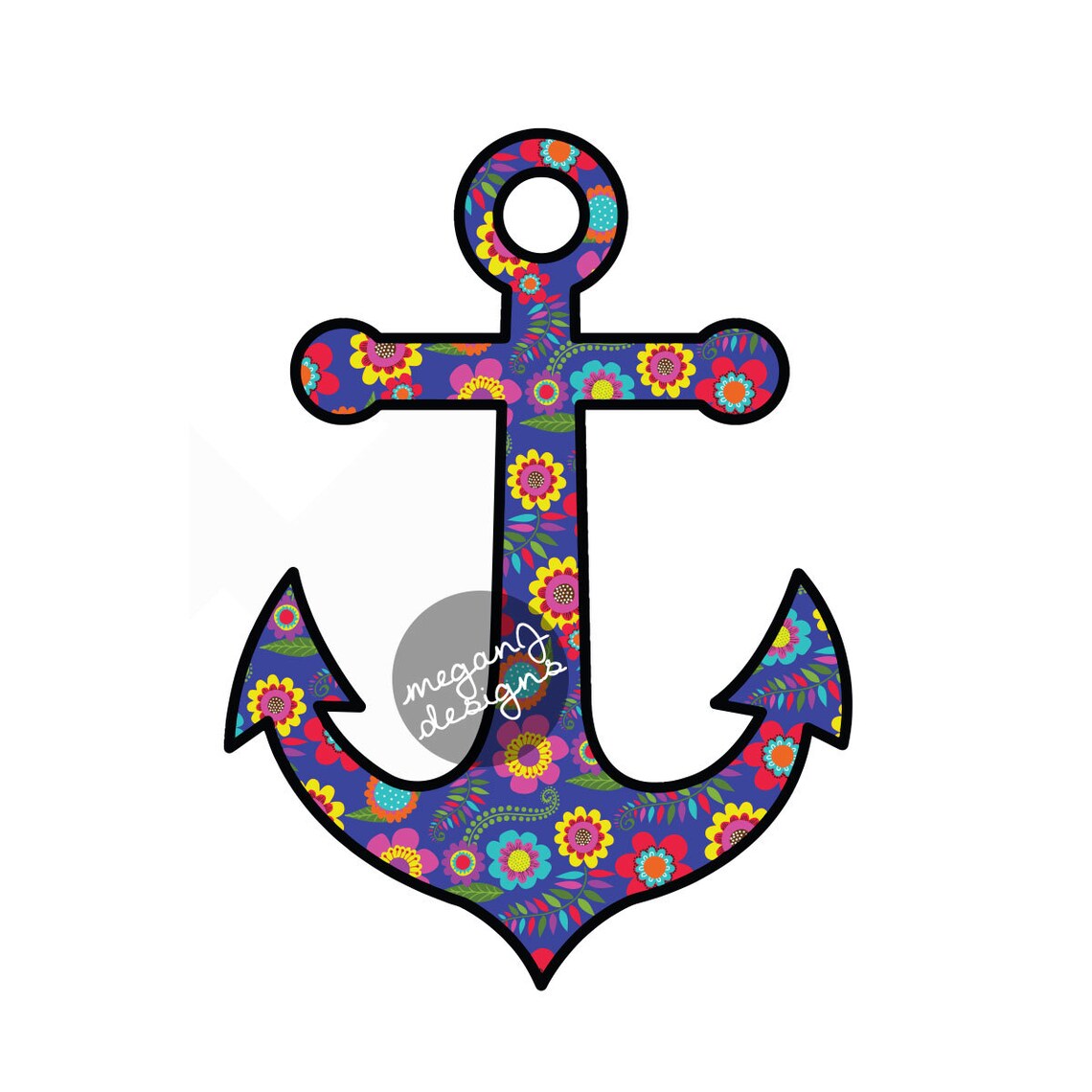 Anchor Car Decal Sticker: Colorful Floral Pattern Cute Nautical Beach ...