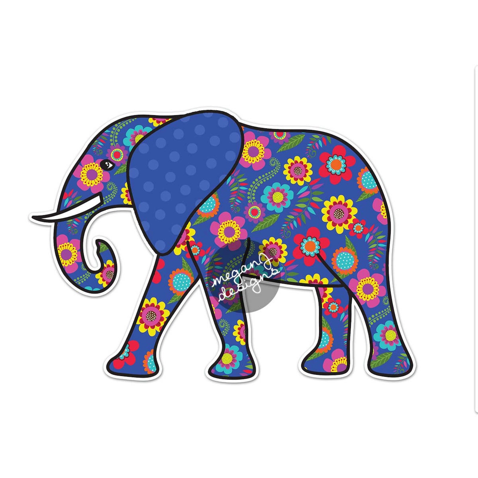 Elephant Car Decal Blue Floral Colorful Bumper Sticker - Etsy