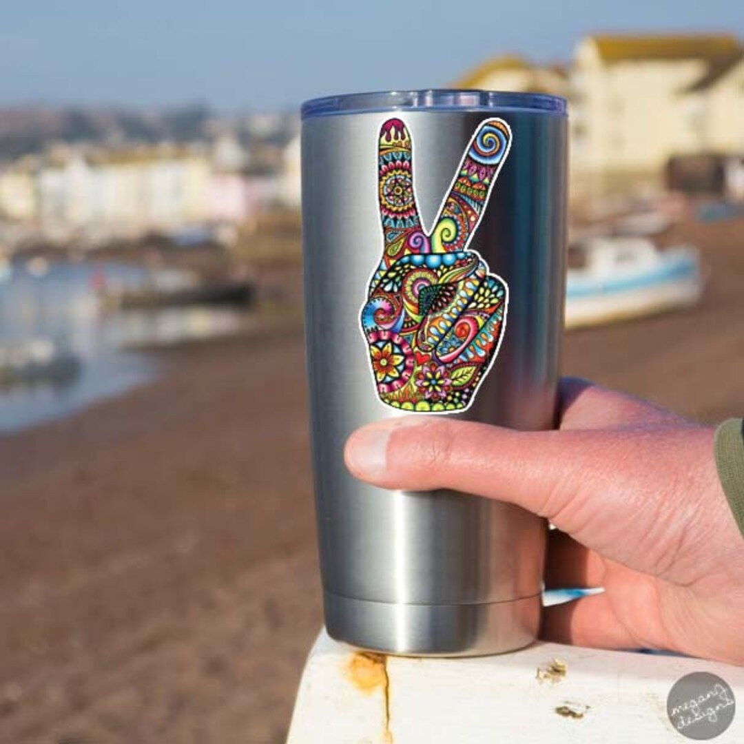 Small Hippie Peace Sign Hand Sticker - Laptop Decal Yeti Tumbler Decal ...