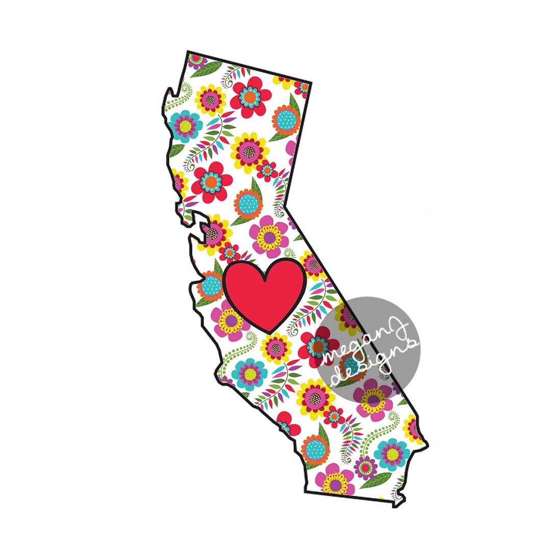 Floral California State Decal - Colorful Flower CA Bumper Sticker Red ...