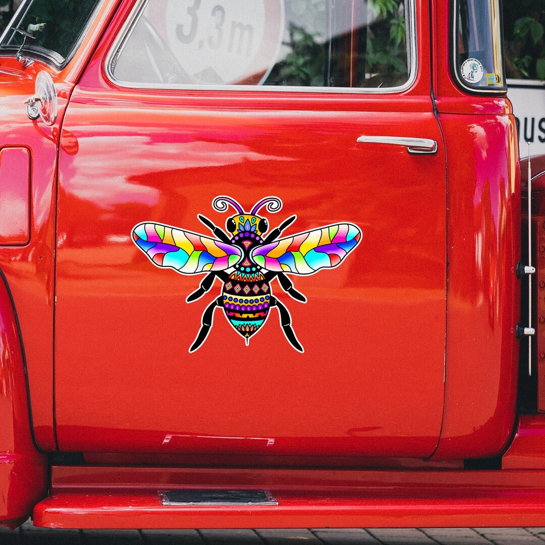 Large 13 Inch Bee Sticker - Waterproof Colorful Honeybee Bumper Sticker ...