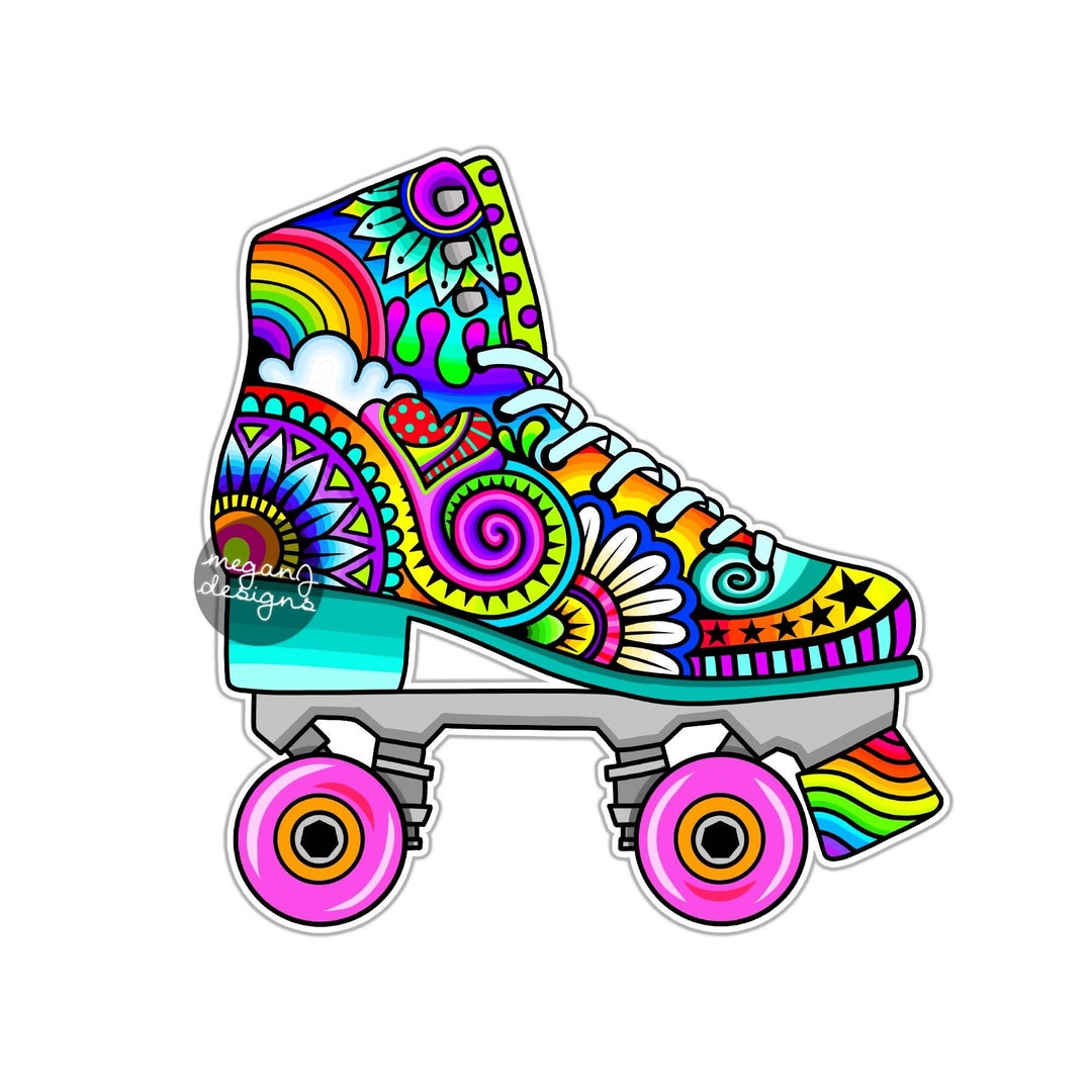 Roller Skate Sticker - Colorful Quad Skates Car Decal Laptop Decal ...