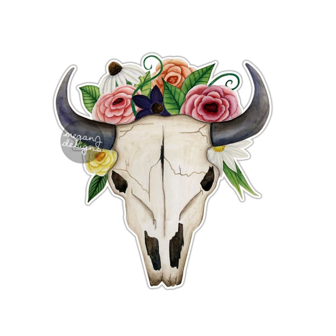 Cráneo de Toro con flores pegatina vaca Longhorn cráneo coche | Etsy