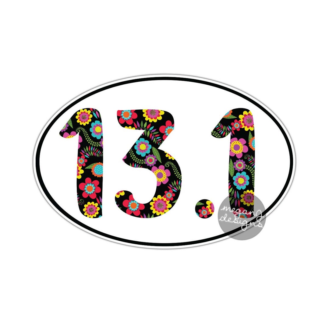 Floral 13.1 Half Marathon Sticker Runner Marathon Car Decal Oval Vinyl ...