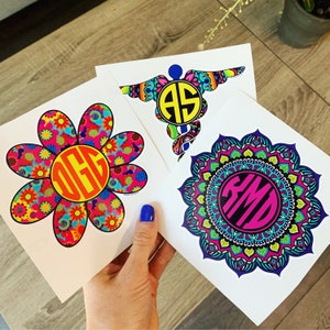 Custom Flower Monogram Sticker - Colorful Floral Car Decal Vinyl Bumper ...