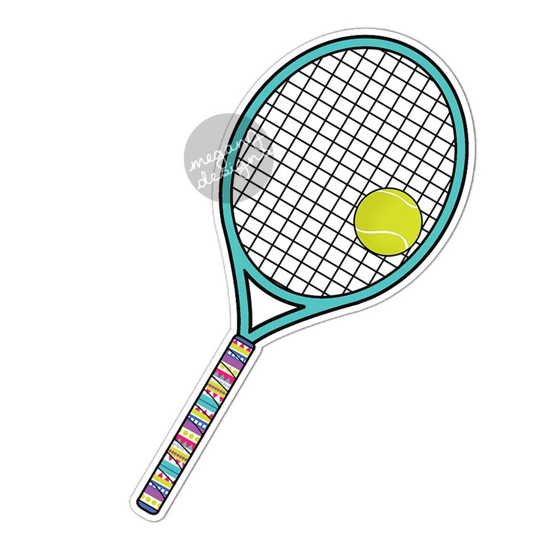 Tennis Racket Ball Car Decal - Colorful Tribal Pattern Sporty Laptop ...