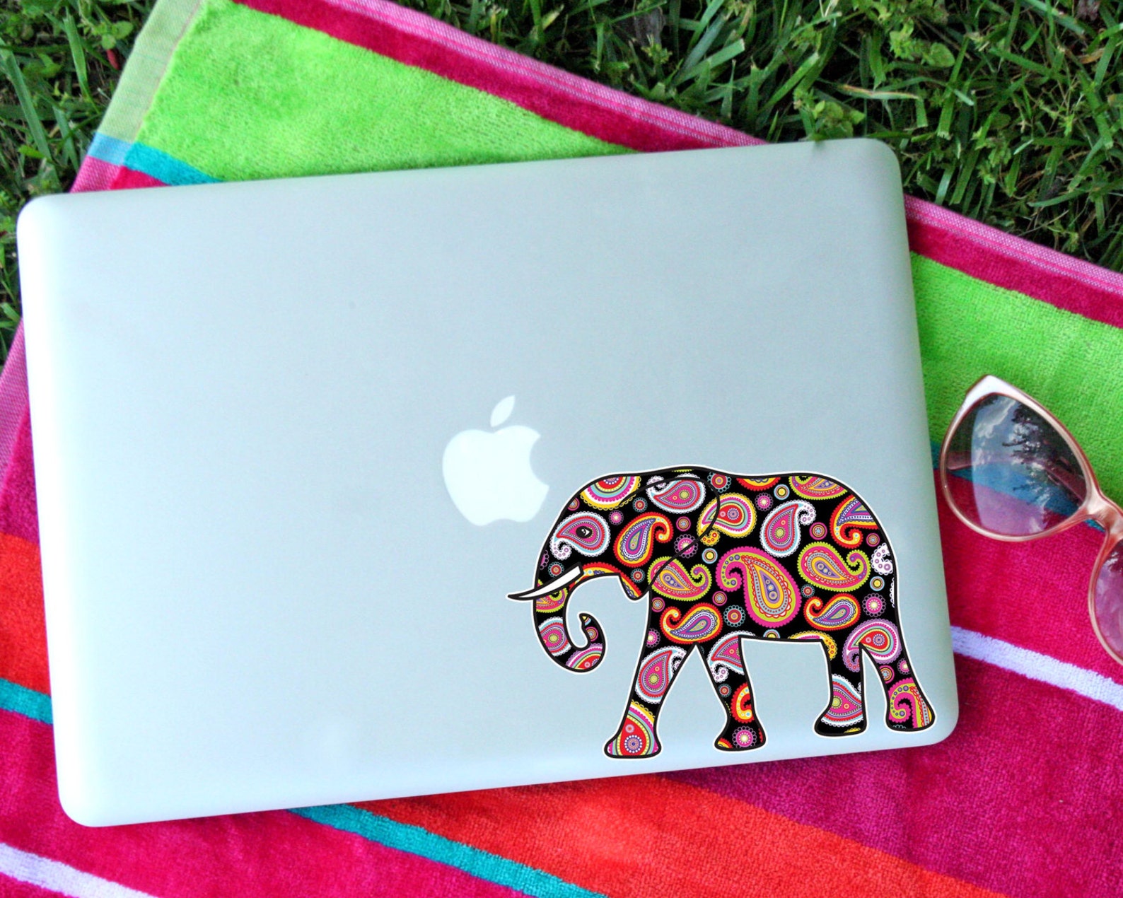 Elephant Car Decal Black Paisley Colorful Bumper Sticker Laptop Decal ...
