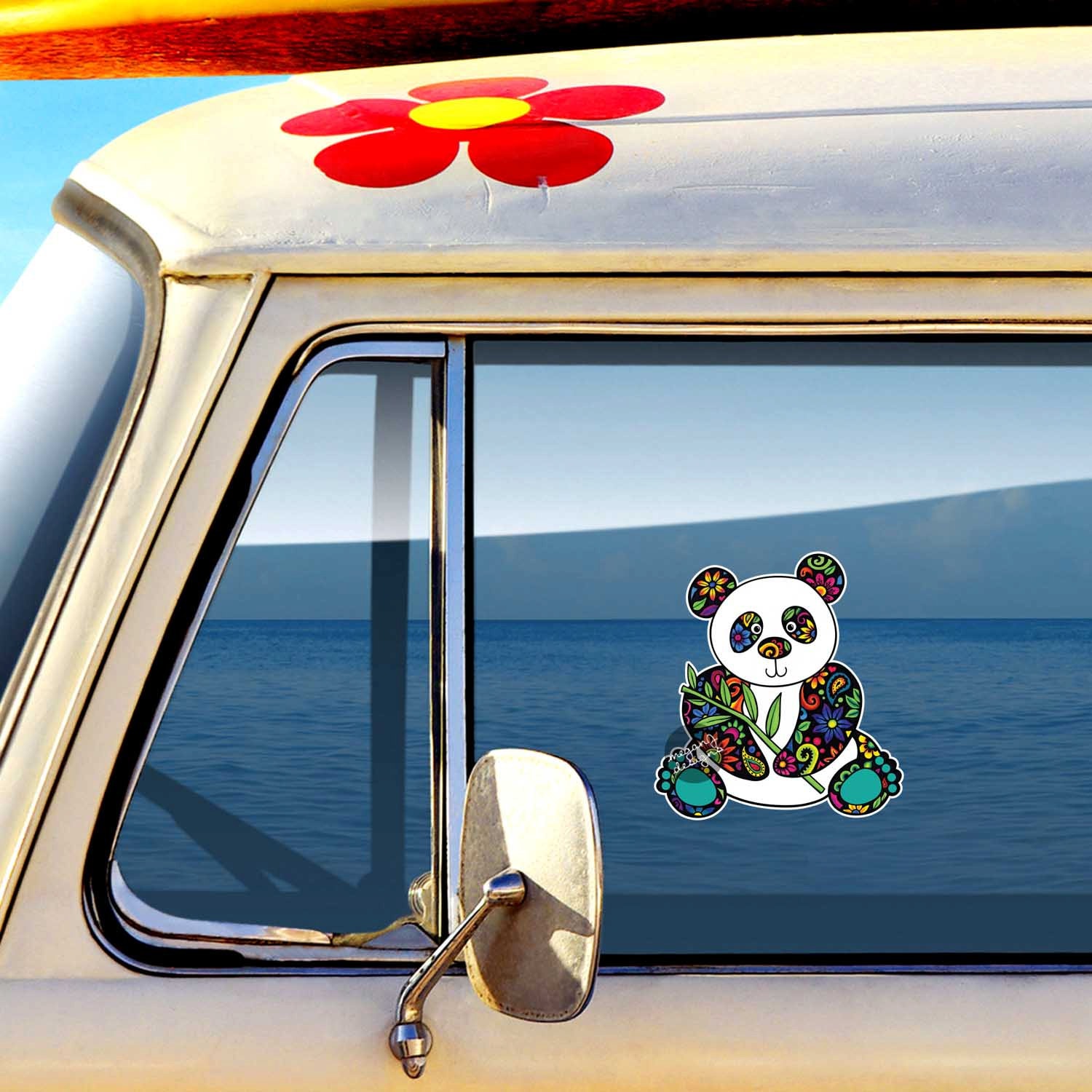 Panda Car Decal - Colorful Flowers Design Bumper Sticker Laptop Decal ...