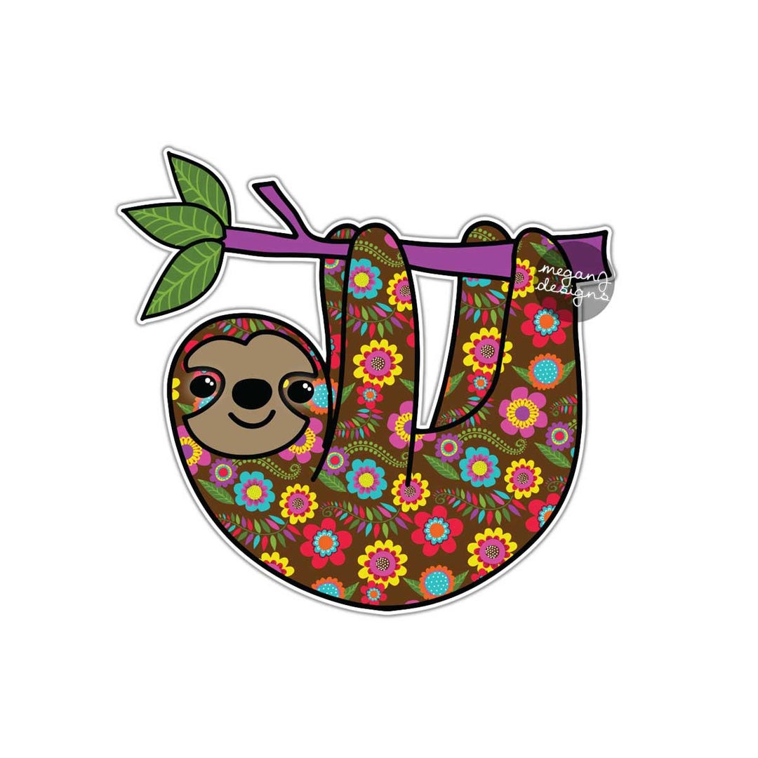 Sloth Sticker - Colorful Car Decal Laptop Decal Bumper Sticker Flowers ...