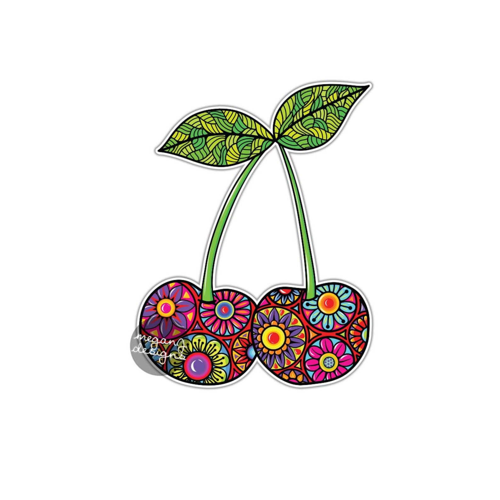 Cherry Sticker Colorful Floral Car Decal Laptop Decal Wall Art | Etsy