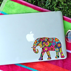 Elephant Car Decal Floral Colorful Bumper Sticker Laptop Decal Pink ...
