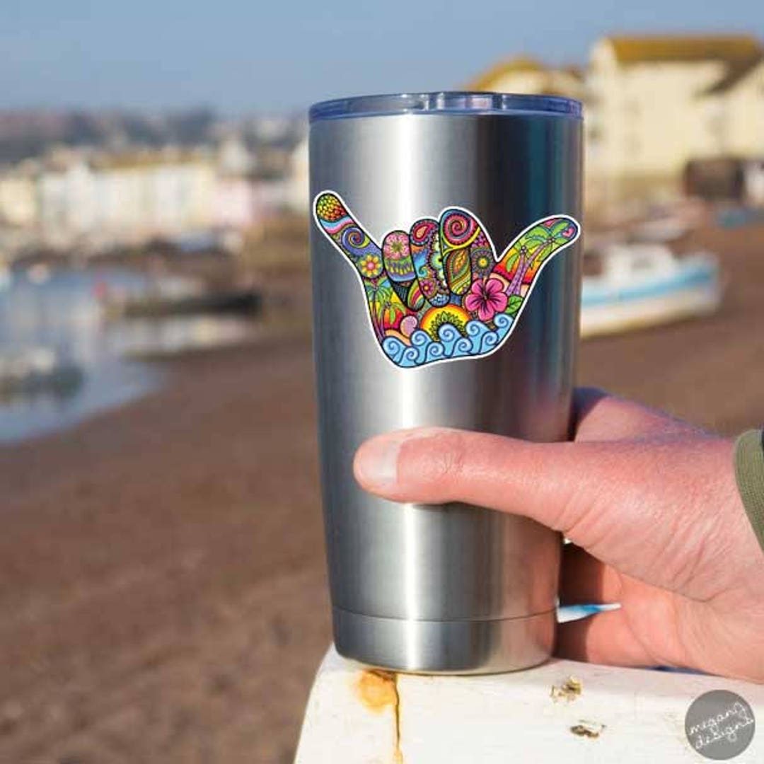 Small Shaka Sign Hang Loose Hand Sticker Hawaii Decal Colorful Yeti ...