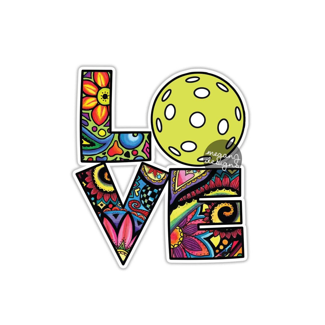 LOVE Pickleball Sticker - Colorful Sporty Laptop Decal Bumper Sticker ...
