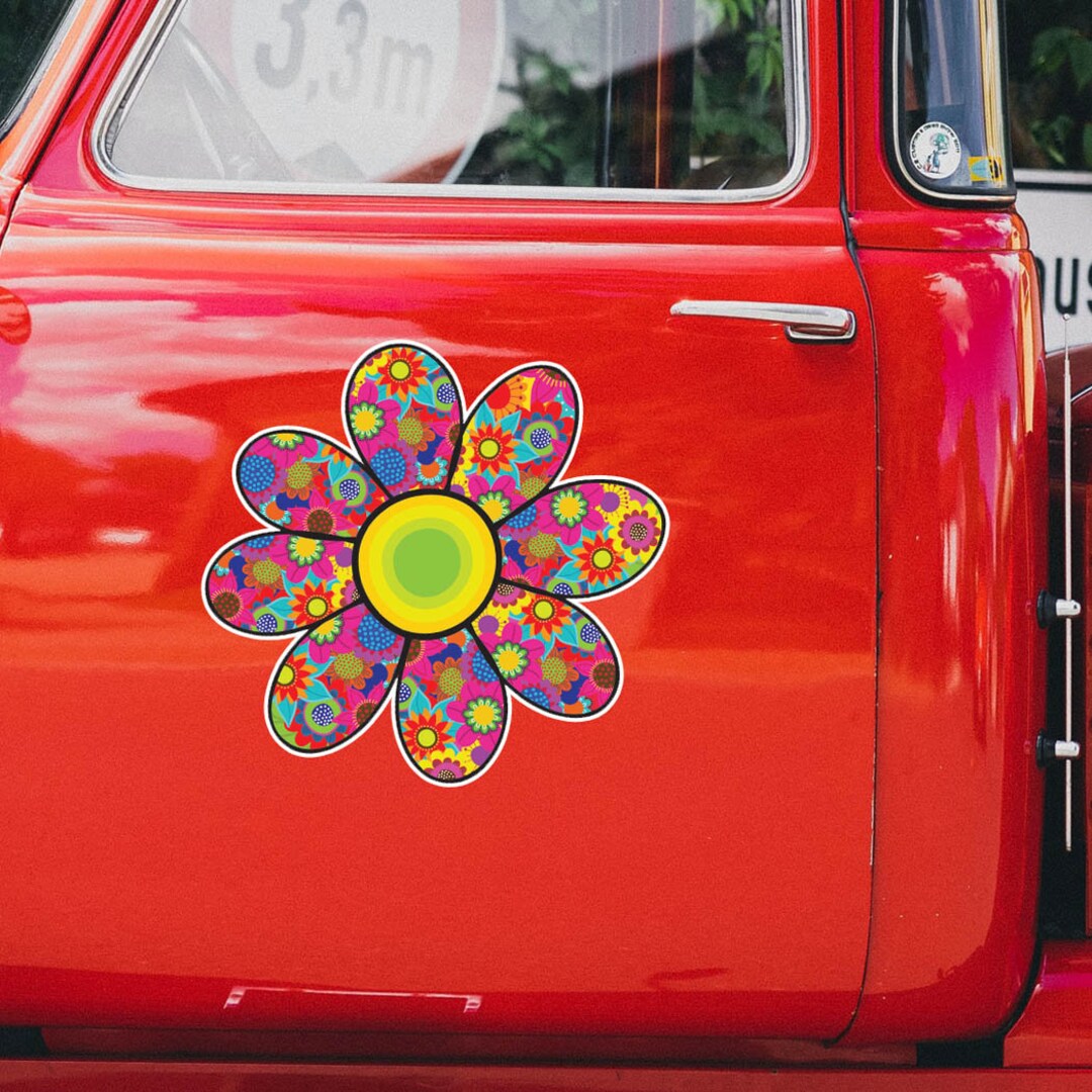Large 12 Inch Flower Car Decal Cute Daisy Colorful Floral Bumper ...