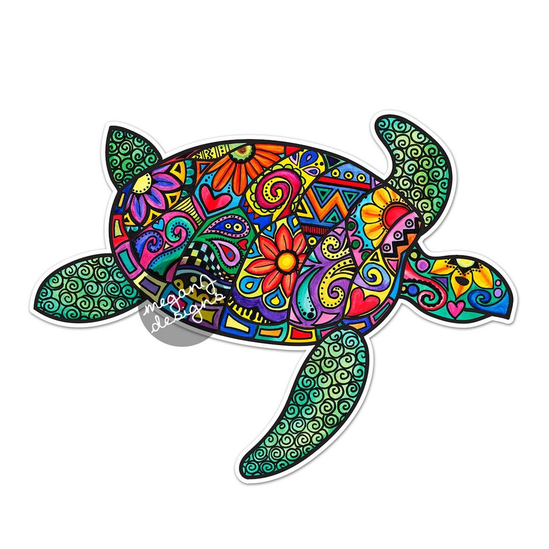 Sea Turtle Car Decal Colorful Design Bumper Sticker Laptop - Etsy