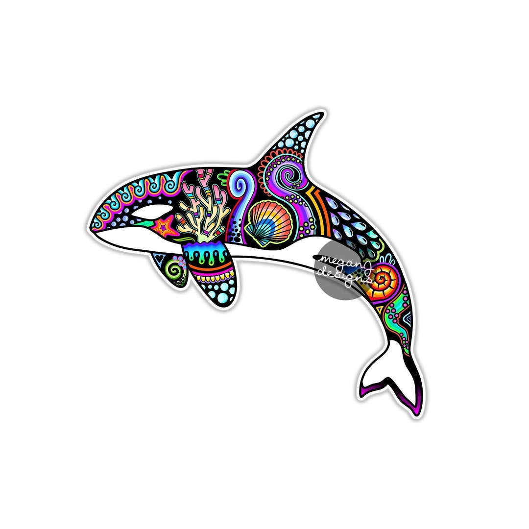 Orca Sticker - Killer Whale Colorful Beach Bumper Sticker Laptop Decal ...