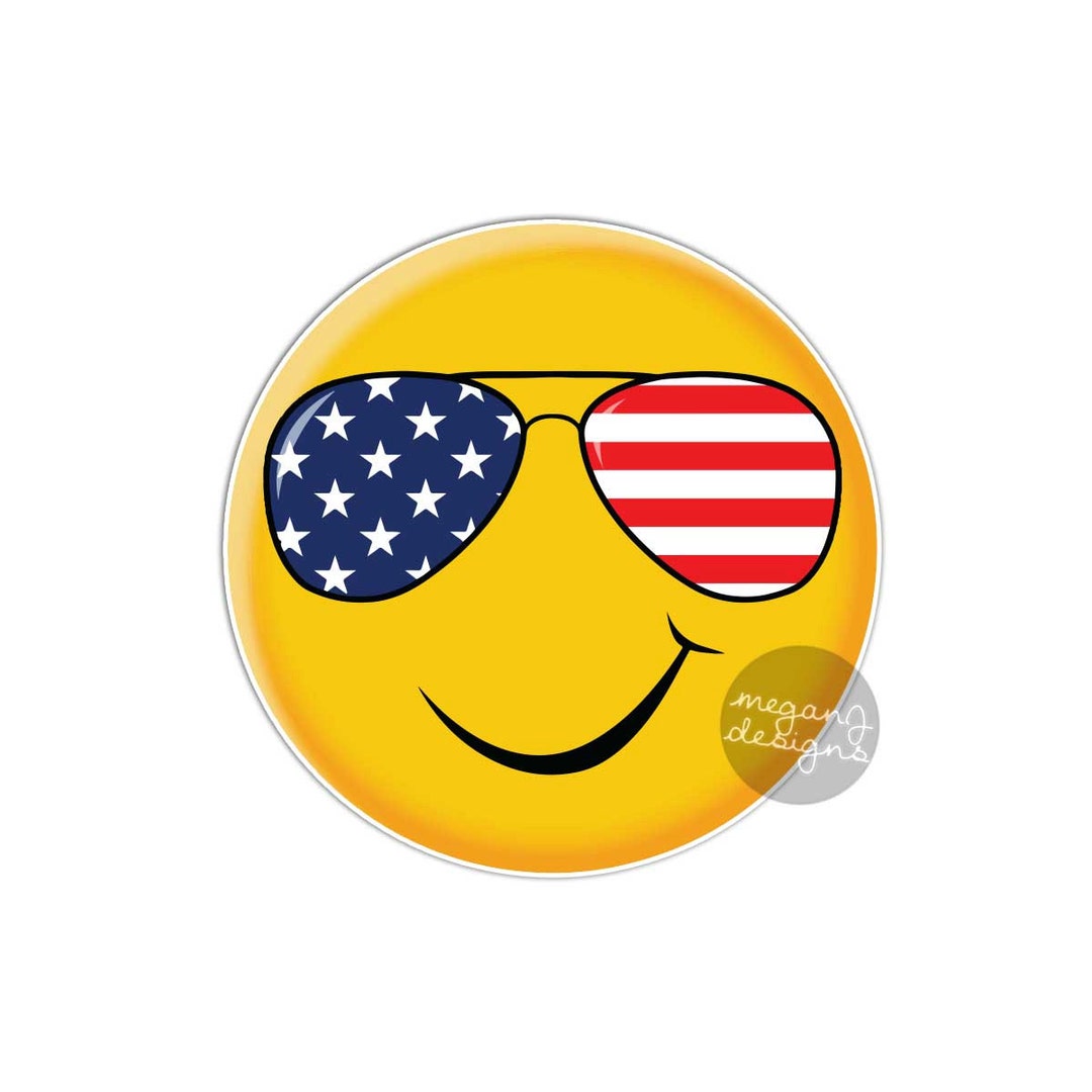 Patriotic Sunglasses Smiley Face Sticker - Cute USA Emoji America ...