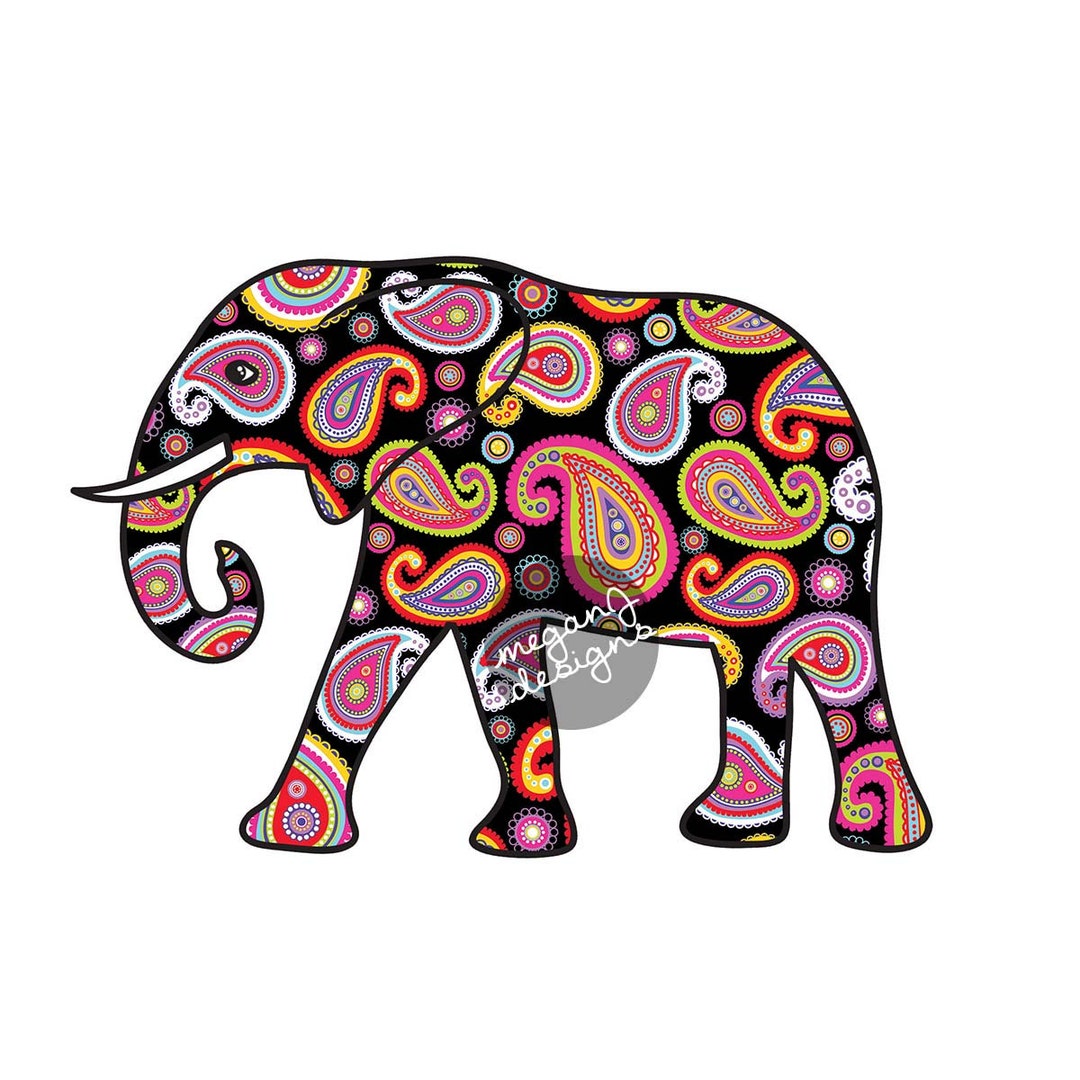 Elephant Car Decal Black Paisley Colorful Bumper Sticker Laptop Decal ...