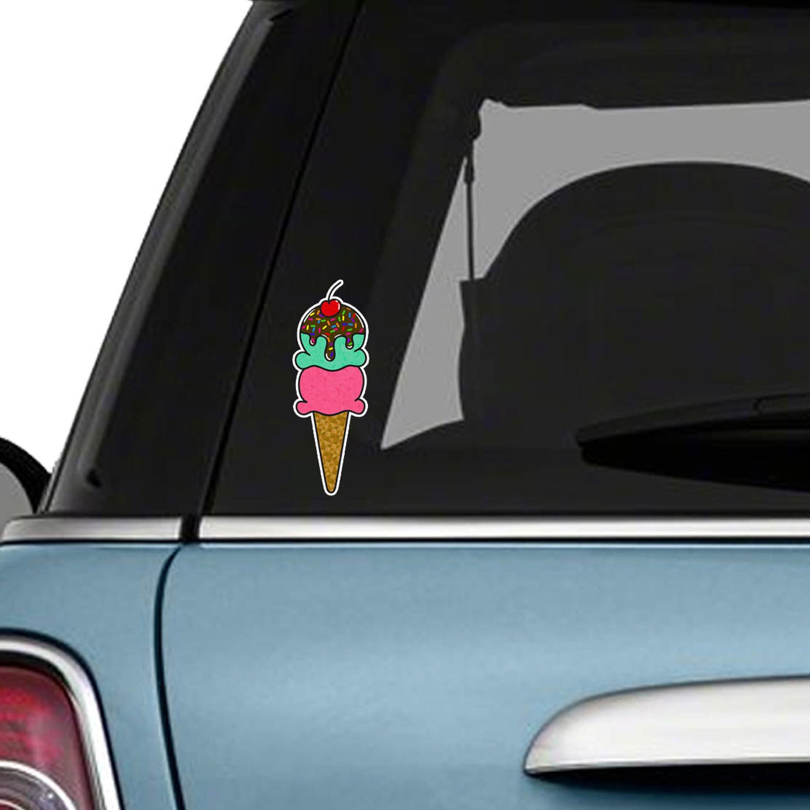 Ice Cream Cone Car Window Decal Bumper Sticker Ice Cream Scoop Cherry ...