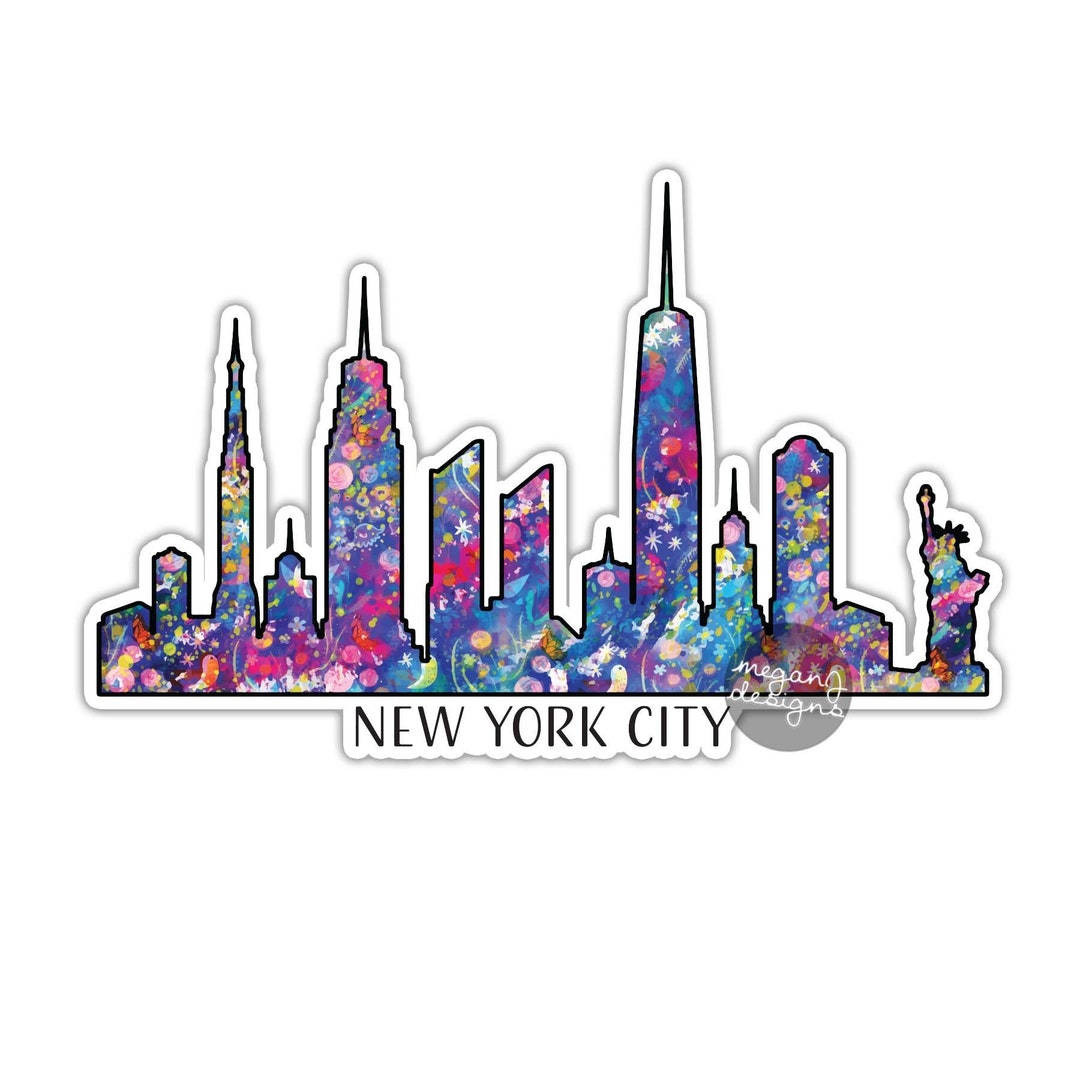 New York City Skyline Sticker - Colorful NYC Skyline Decal Watercolor ...