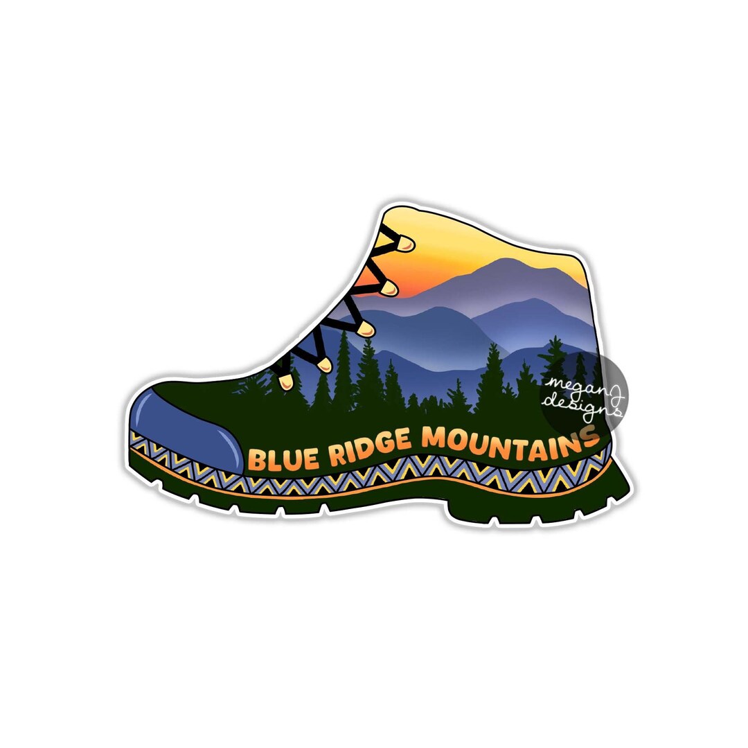 Blue Ridge Mountains Hiking Boot Sticker Travel Backpacking Nature ...